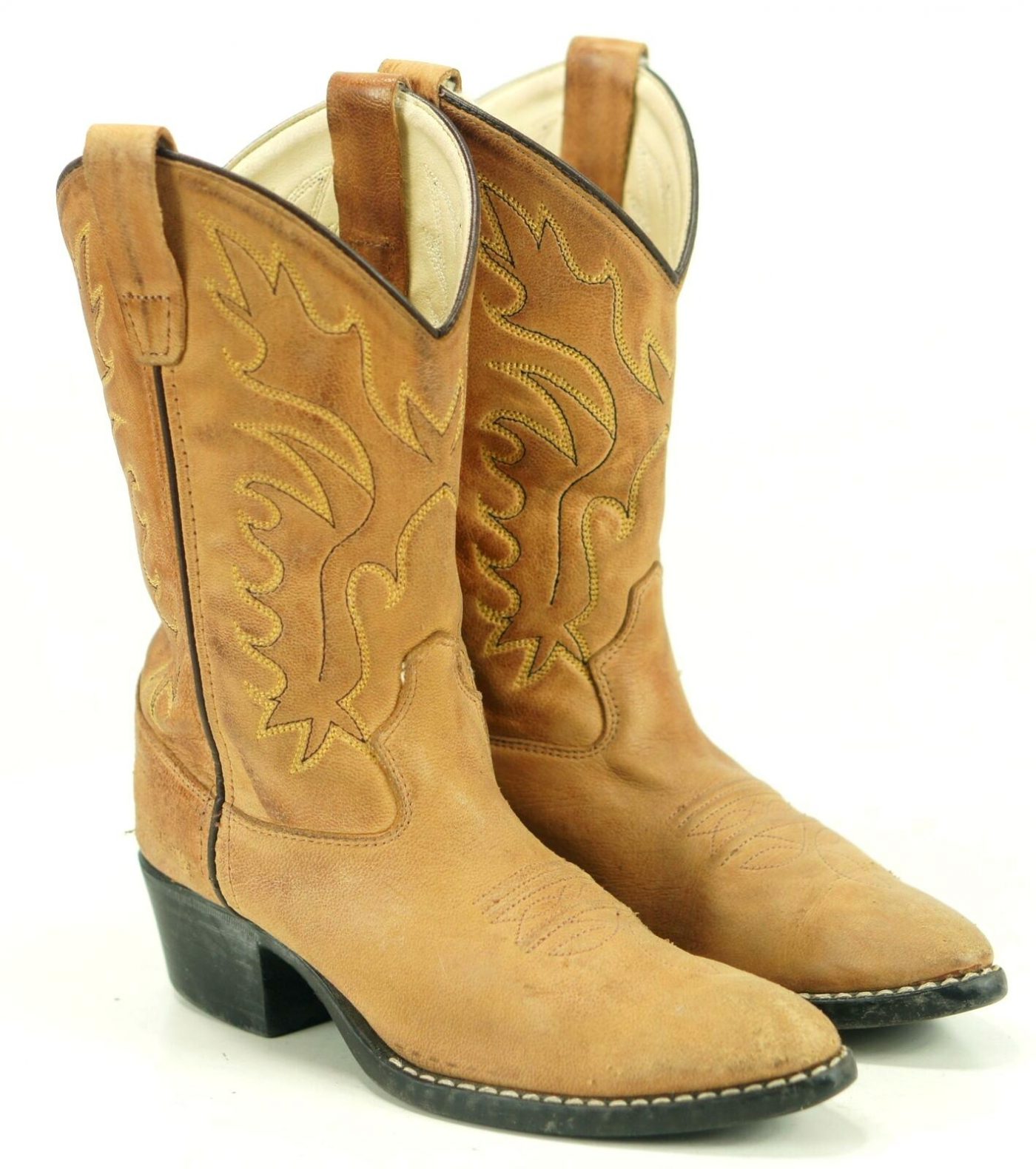 Old West Kid's Distressed Brown Tan Leather Western Cowboy Riding Boots ...